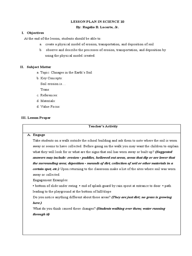 Lesson Plan Format | PDF | Erosion | Soil
