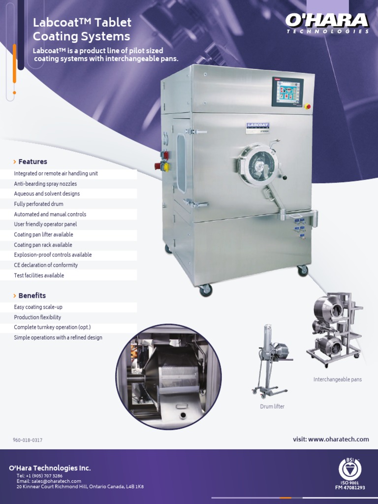 O'Hara Labcoat-Tablet-Coating-Systems | PDF | Manufactured Goods | Mechanical Engineering