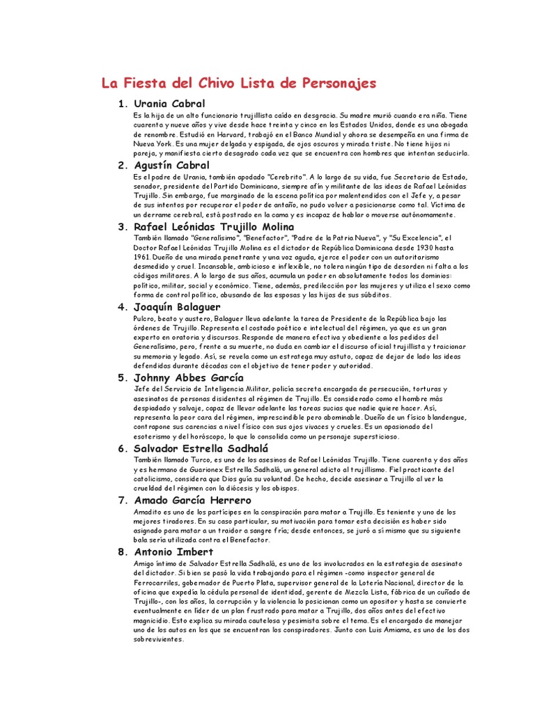 Personajes de "La Fiesta del Chivo" | PDF | República Dominicana