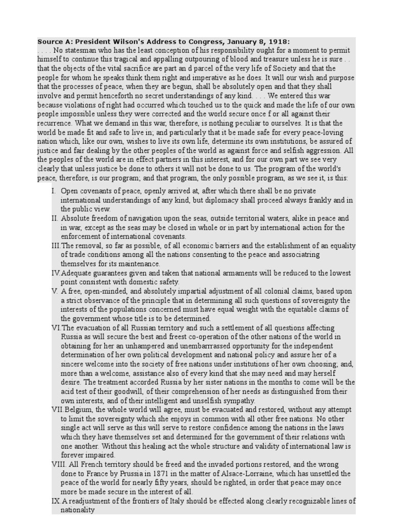 Wilson's Vision for Post-War Peace | PDF | Treaty Of Versailles ...