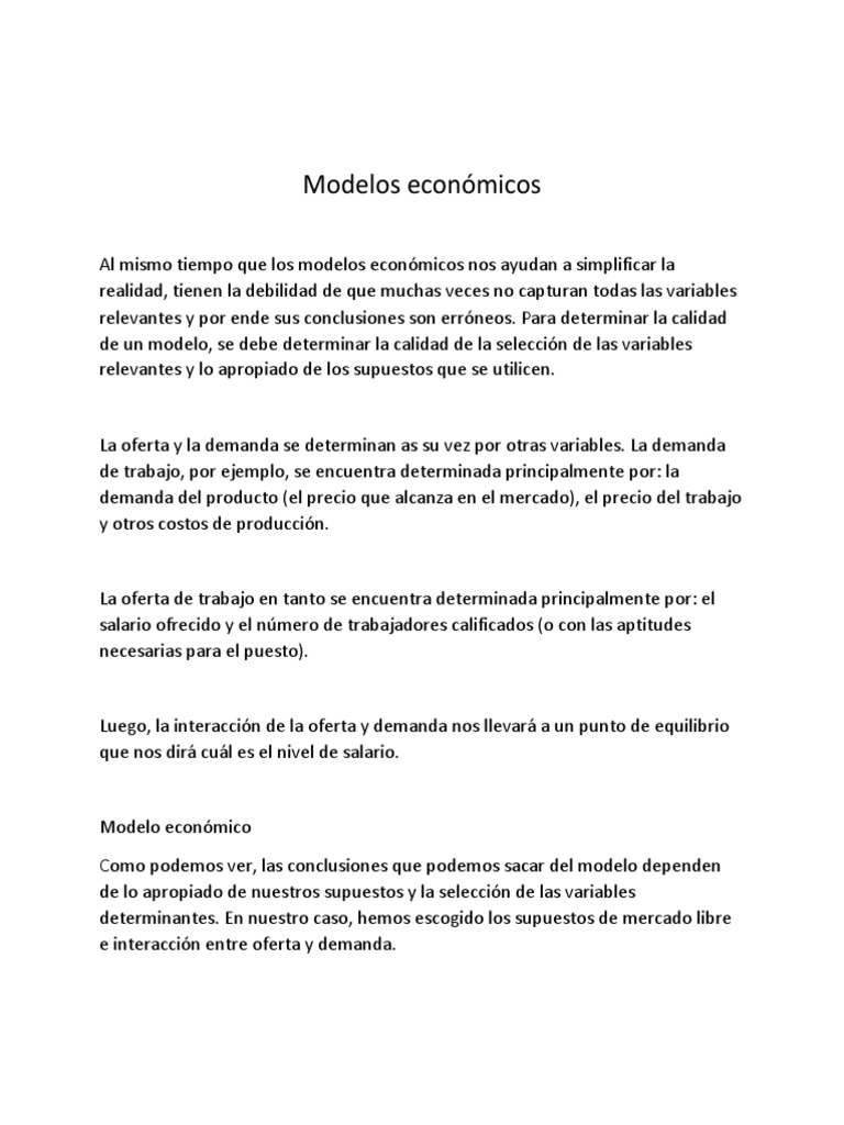 Modelos Económicos: Tipos y Ejemplos | PDF | Macroeconómica | Modelo ...