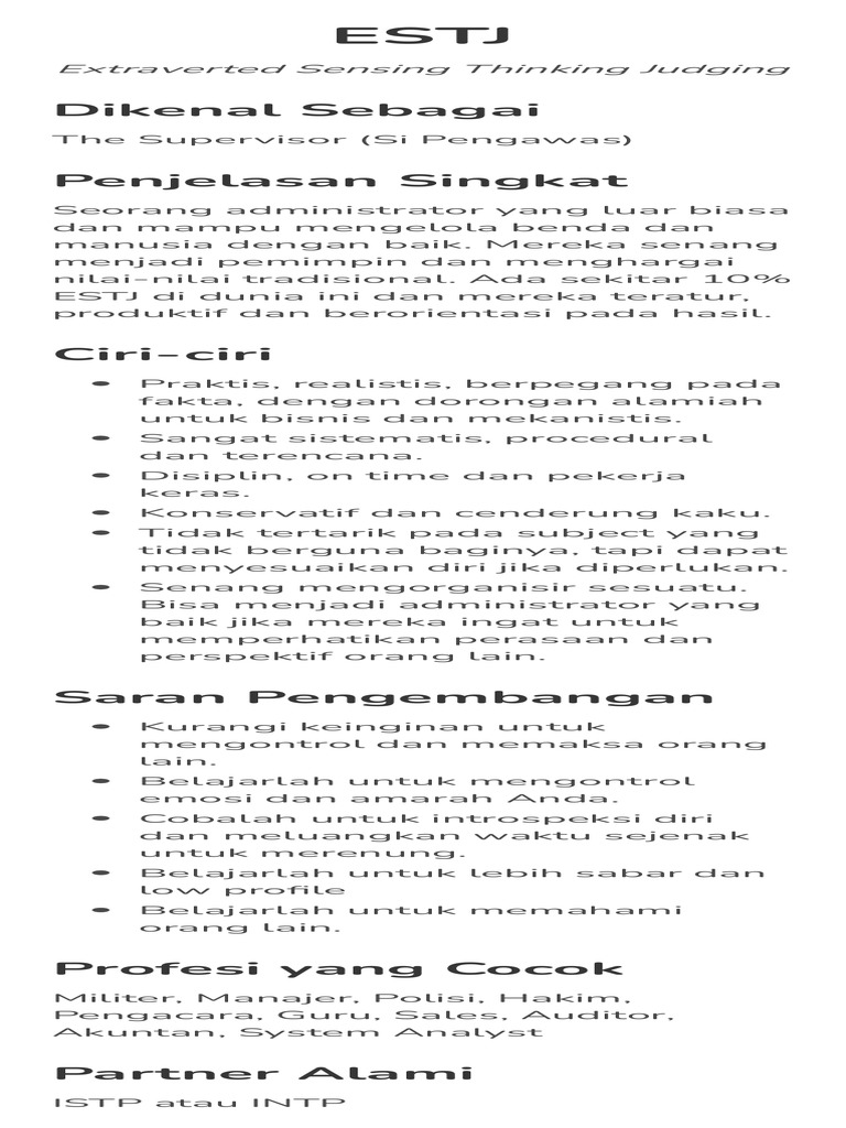 ESTJ Tes 16 Kepribadian | PDF
