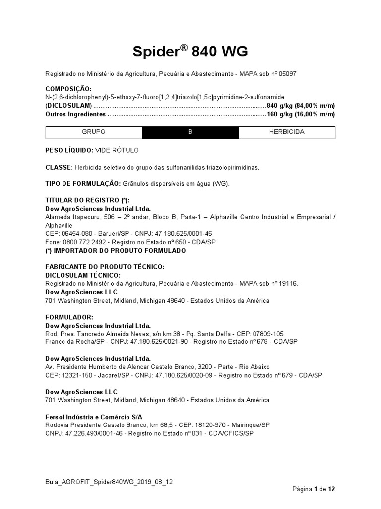 Bula Spider 840 WG 111217 | PDF | Agricultura | Recibo