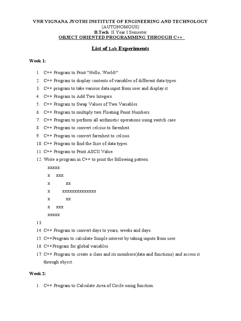 List of Experiments CPP | Download Free PDF | C++ | Programming