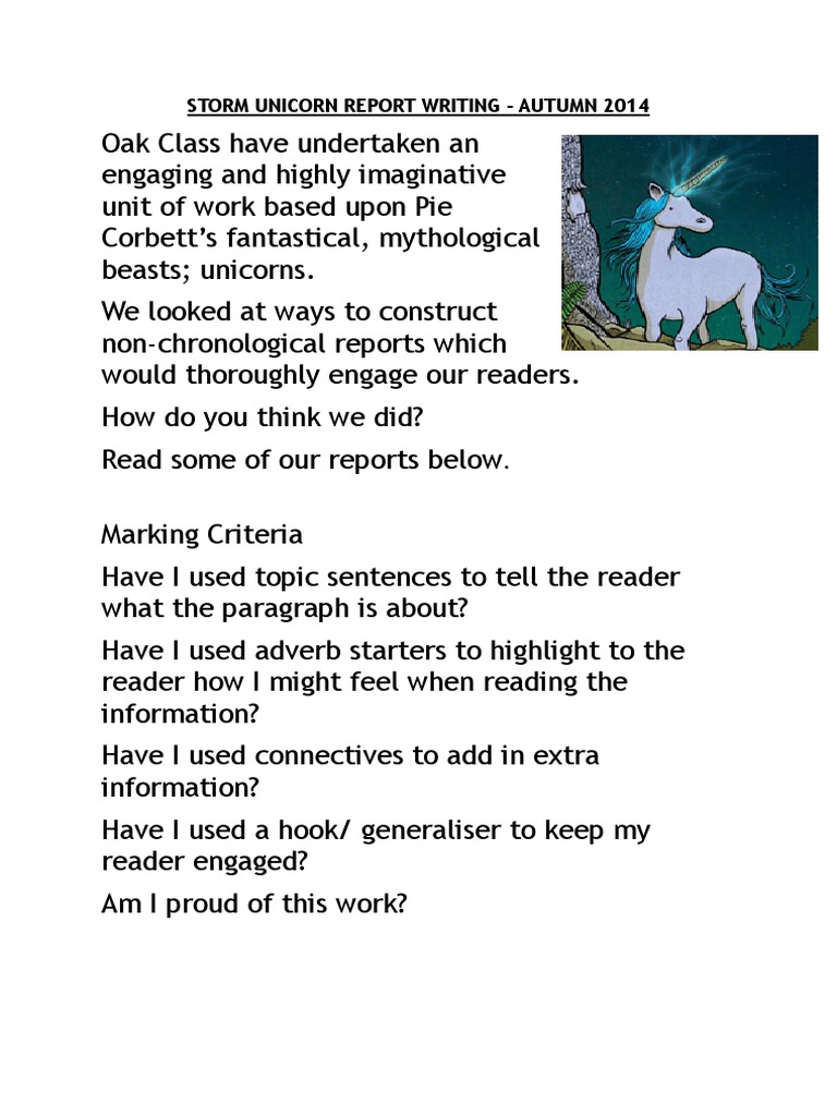 Engaging Unicorn Report Writing | PDF | Unicorn