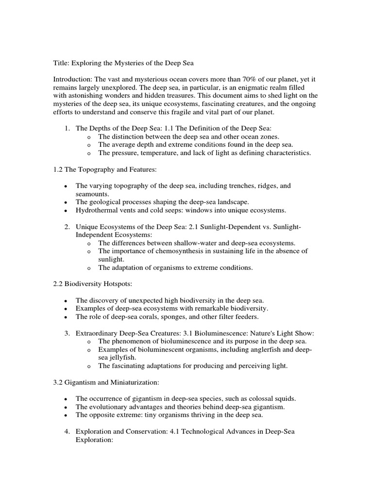 Exploring The Mysteries of The Deep Sea | PDF | Deep Sea | Sea