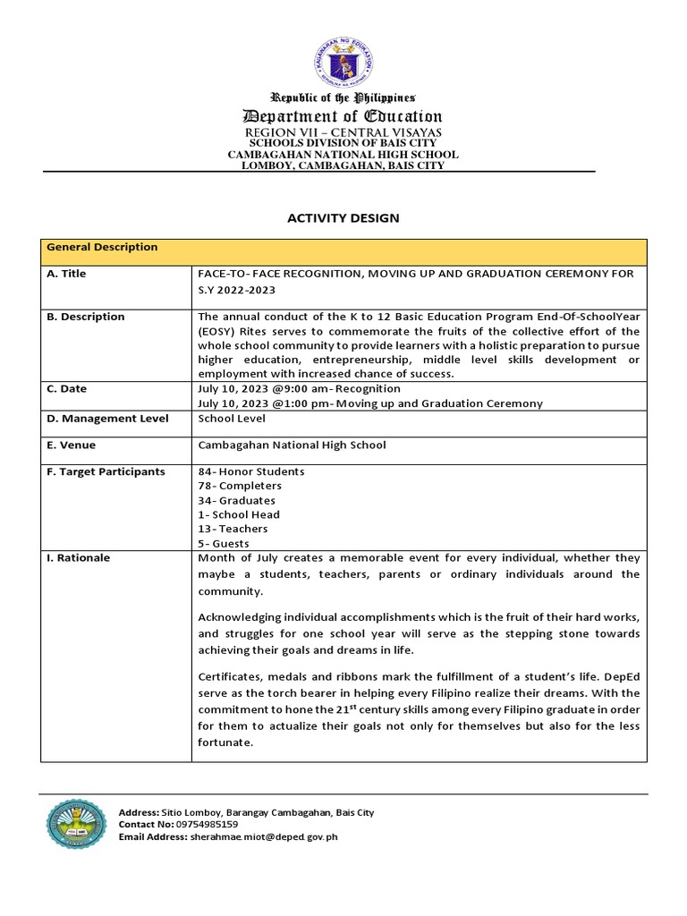 2023 Cambagahan Graduation Ceremony | PDF