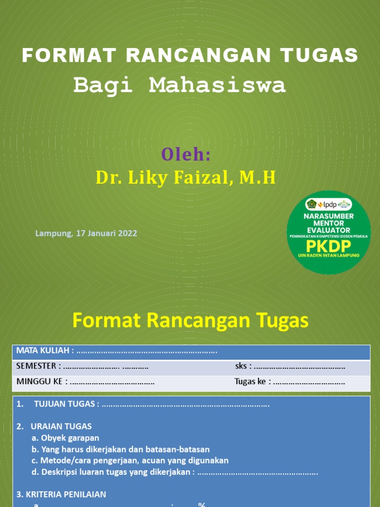 Format Rancangan Tugas Bagi Mahasiswa-Dr. Liky Faizal, M.H. | PDF