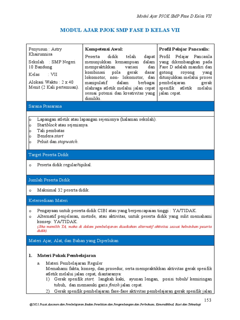 05 Modul Ajar Jalan Cepat - SMP Vii - 30 - 11 - 2021 | PDF