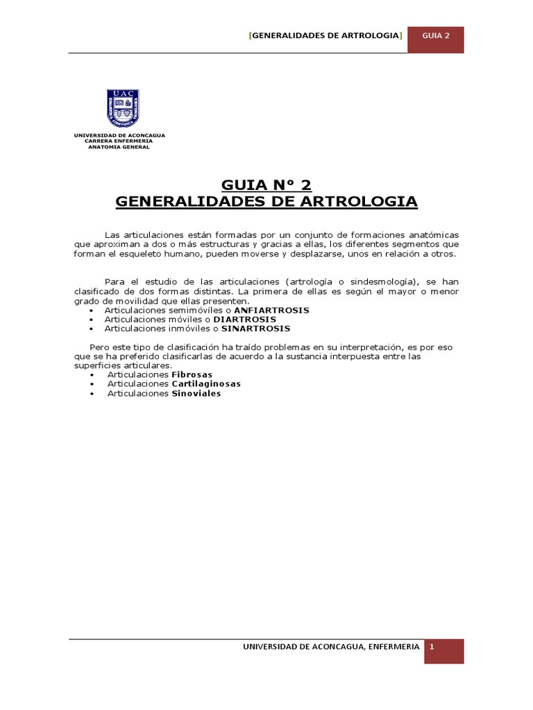 Guia N - 2 Generalidades de Artrologia | PDF | Articulación | Cartílago