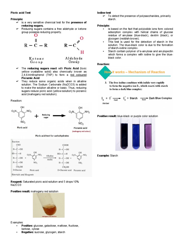 Picric Acid Test and Iodine Test | PDF | Chemistry | Chemical Substances