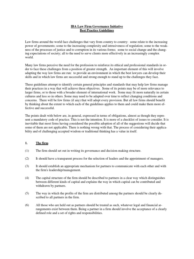IBA Law Firm Gov Best Practice Guidelines | PDF | Lawyer | Law Firm