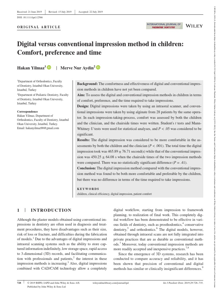 Int J Paed Dentistry - 2019 - Yilmaz - Digital Versus Conventional ...