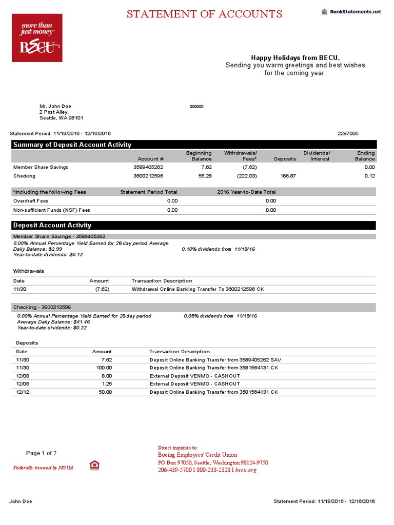 BECU Bank Statement | PDF | Financial Economics | Financial Services