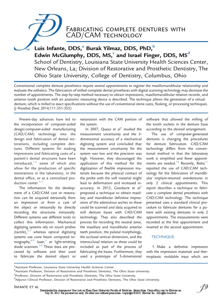 Fabricating Complete Dentures With CAD/CAM Technology: A B C D | PDF | Dentures | Dentistry Branches