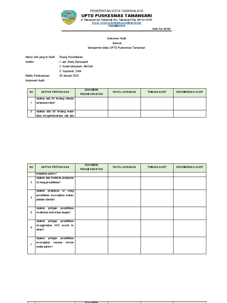 Instrumen Audit Internal Puskesmas | PDF