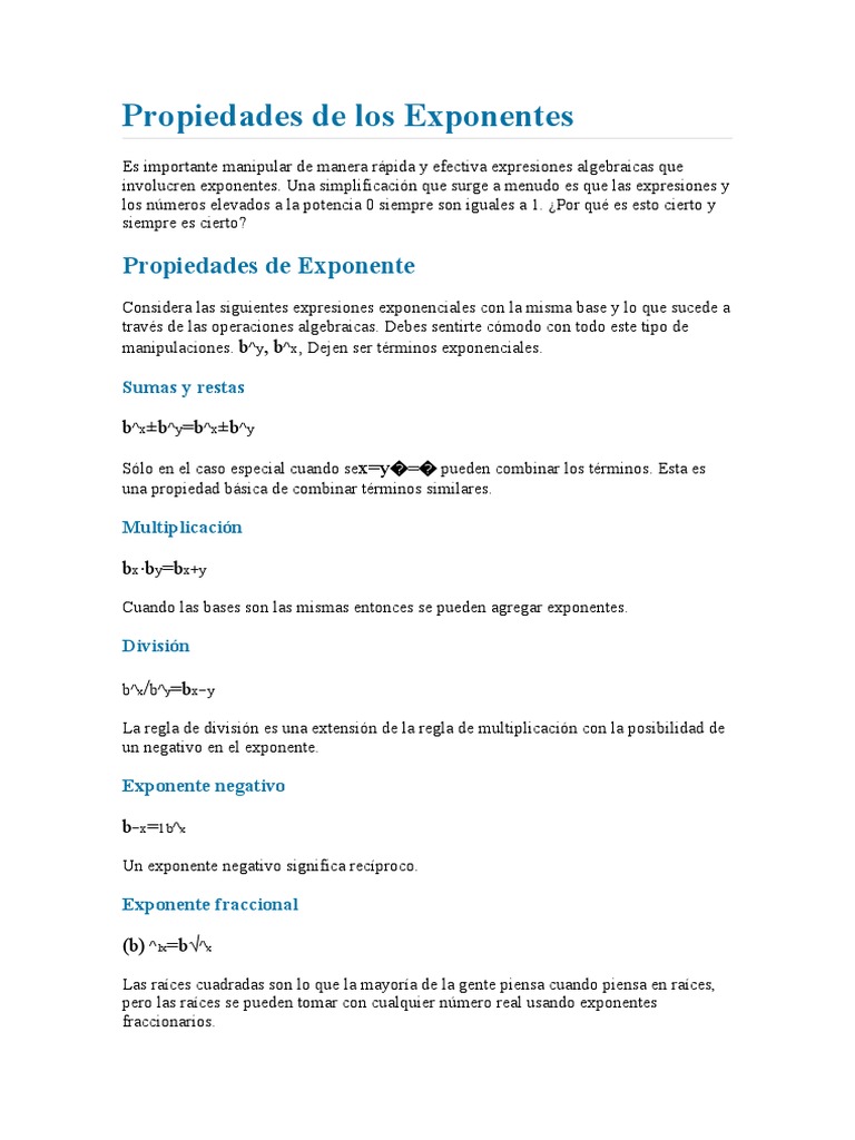 Propiedades de Los Exponentes | PDF