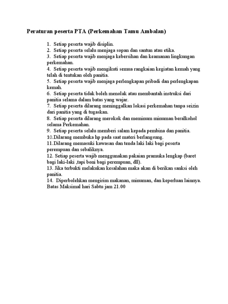 Peraturan Peserta PTA | PDF
