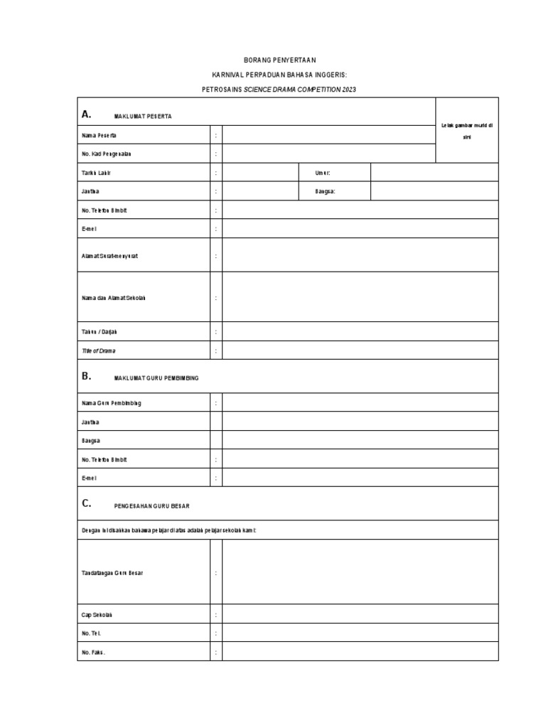 Borang Penyertaan Petrosains Science Drama Competition Peringkat Daerah ...