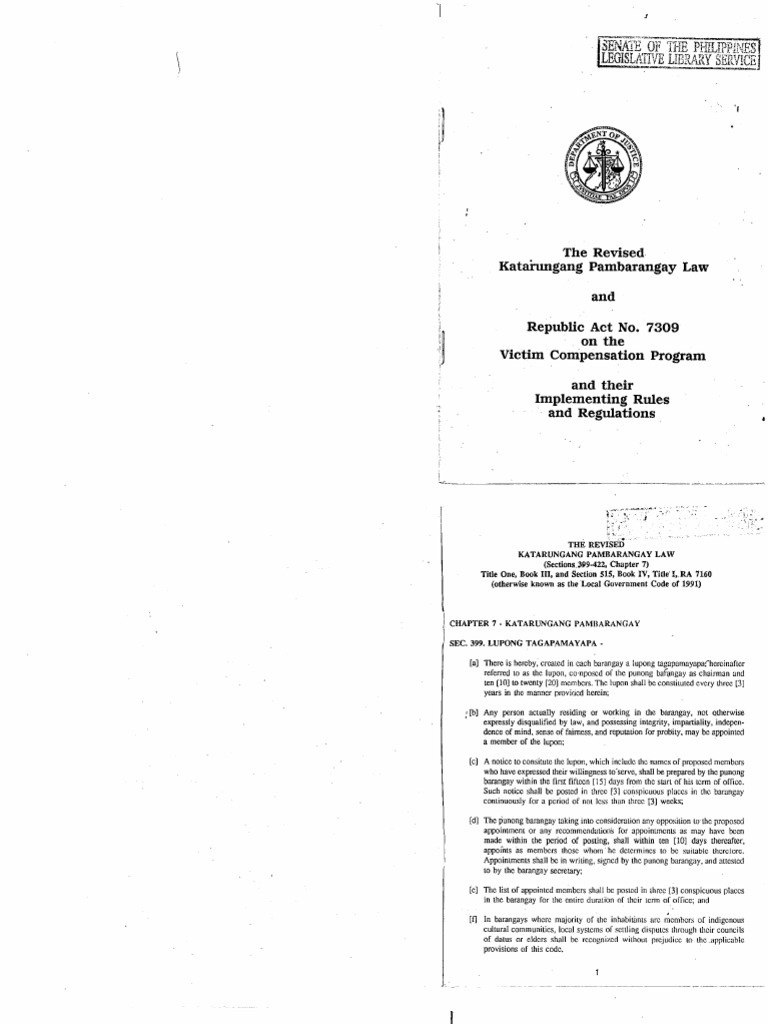 The Revised Katarungang Pambarangay Law and Republic Act No. 7309 On ...