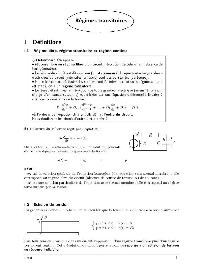 Chapitre 3 - Régimes Transitoires - Cours | PDF | Tension électrique ...