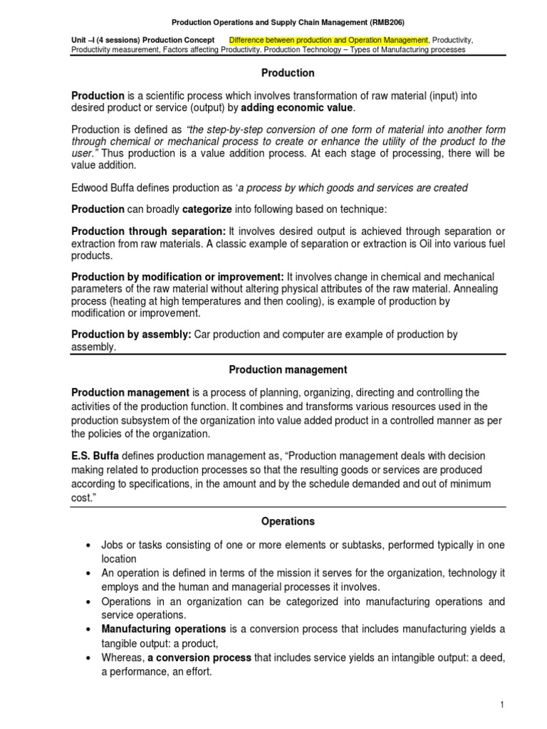 Production Operation ManagemenT (ALL 5 UNITS) | PDF | Six Sigma | Product (Business)
