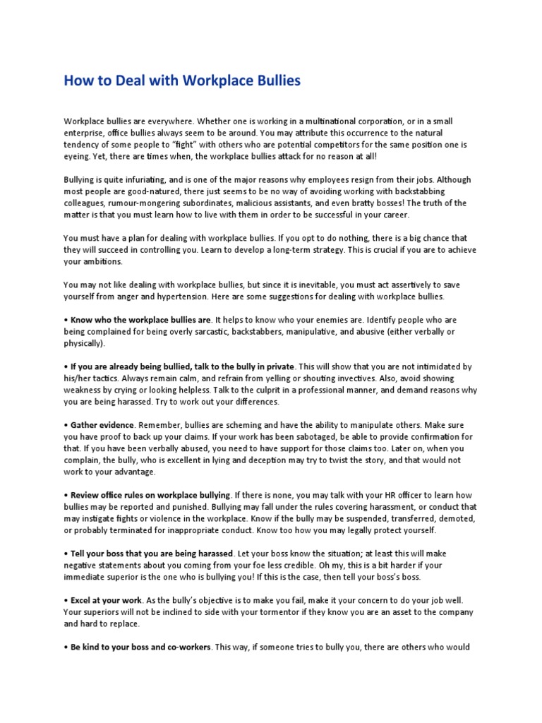 How To Deal With Workplace Bullies | PDF | Bullying | Applied Ethics
