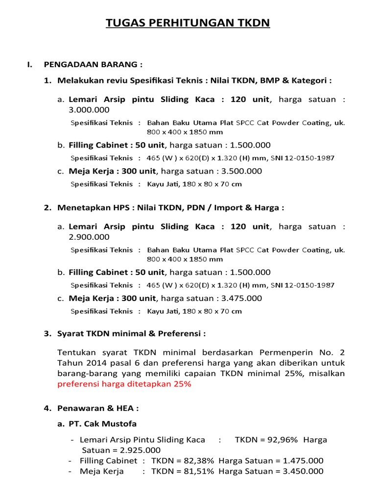 TUGAS 1 Perhitungan TKDN Barang - Jasa Lainnya - Cak Mustofa | PDF