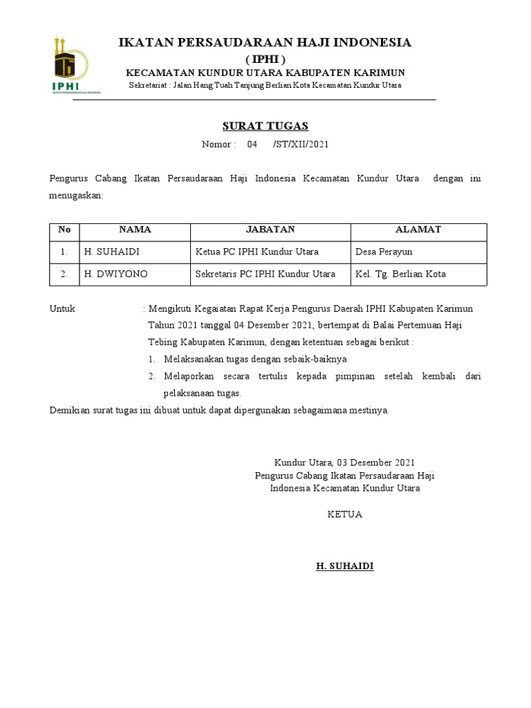 Surat Tugas Rakerda Iphi | PDF