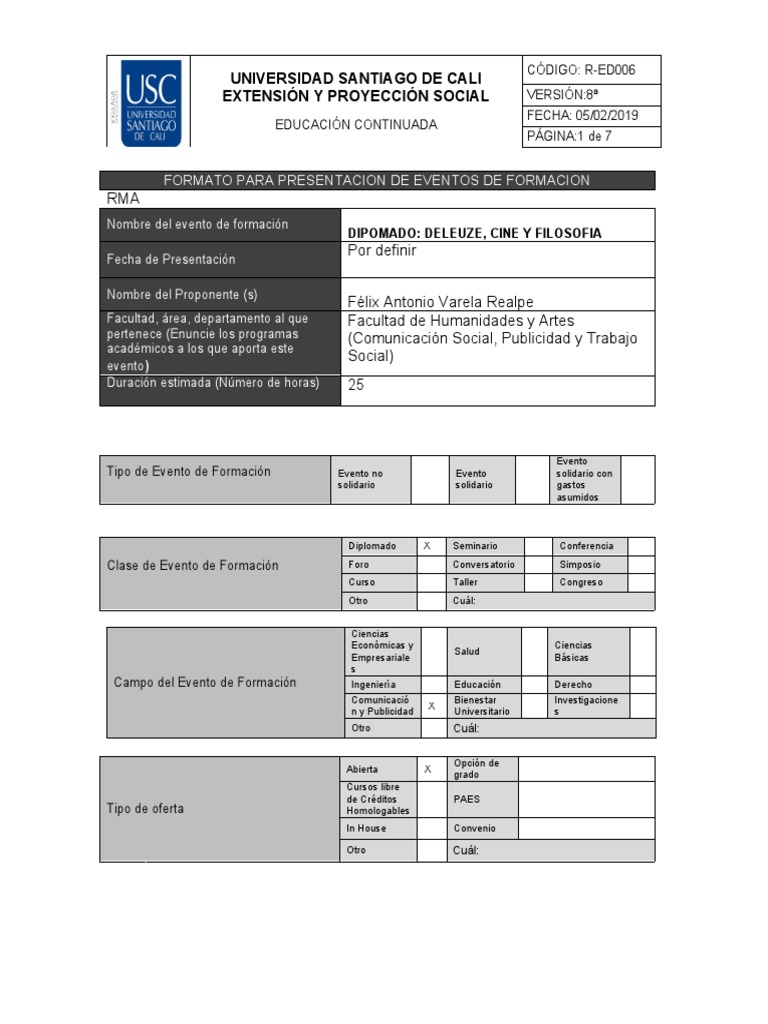 R Ed006 V8 - Formato para Presentacion de Eventos de Formacion | PDF | Gilles Deleuze | Maestros
