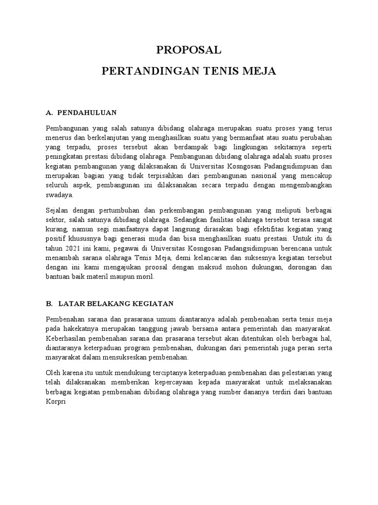Proposal Tenis Meja | PDF