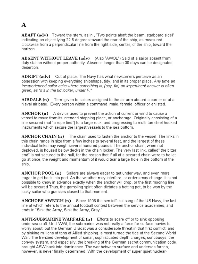 NAVY TERMS A-C | PDF | Anti Submarine Warfare | Ships