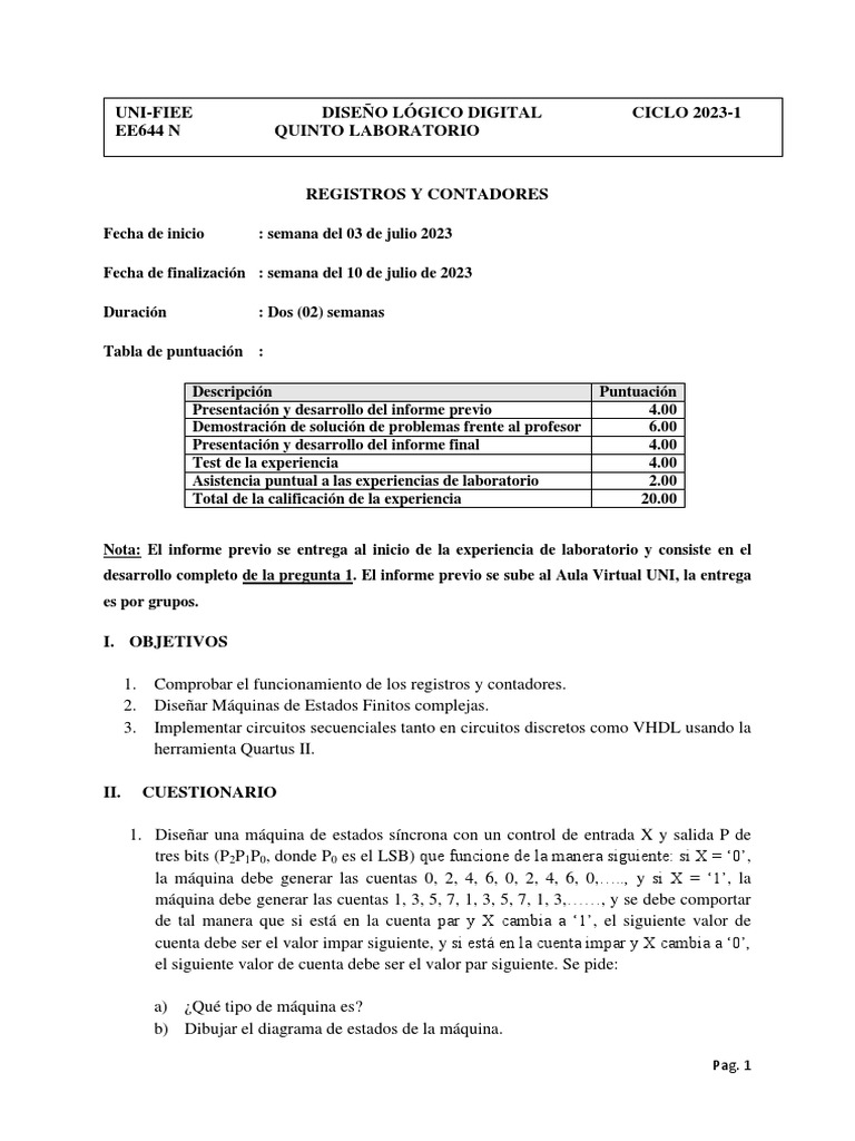 EE644 2023 1 Lab5 - 230629 - 110918 | PDF | Vhdl | Diseño electronico