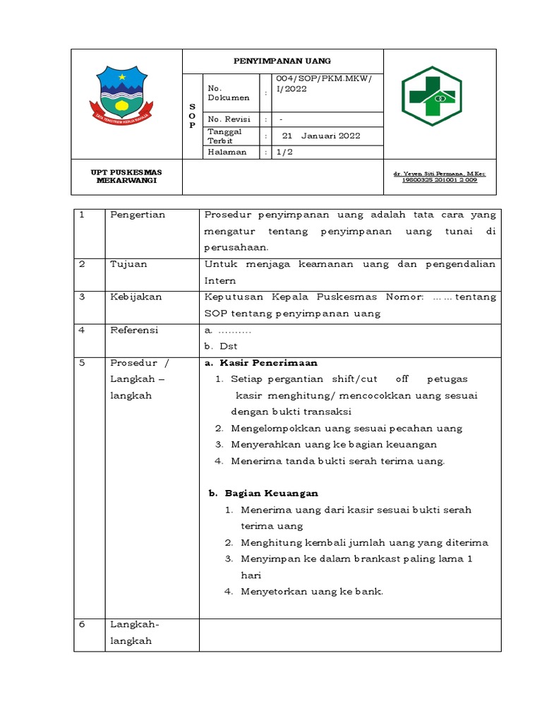 Sop Penyimpanan Uang | PDF