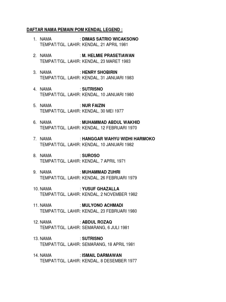 Daftar Nama Pemain U40 | PDF