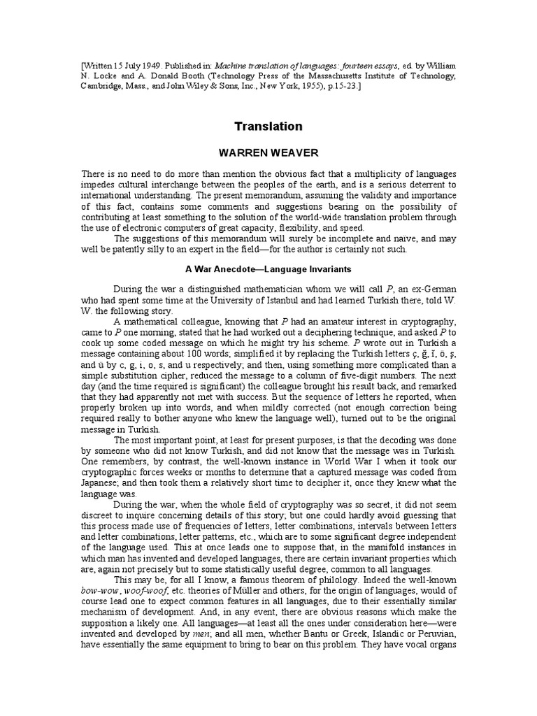 Weaver Memorandum | PDF | Translations | Cryptography