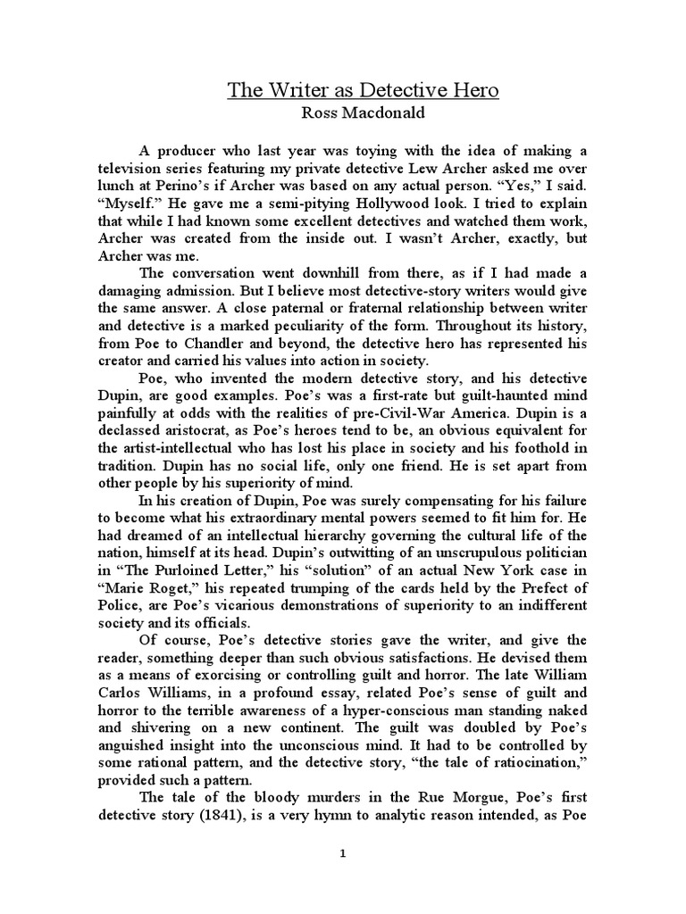 The Writer As Detective Hero, Ross Macdonald | PDF | C. Auguste Dupin ...