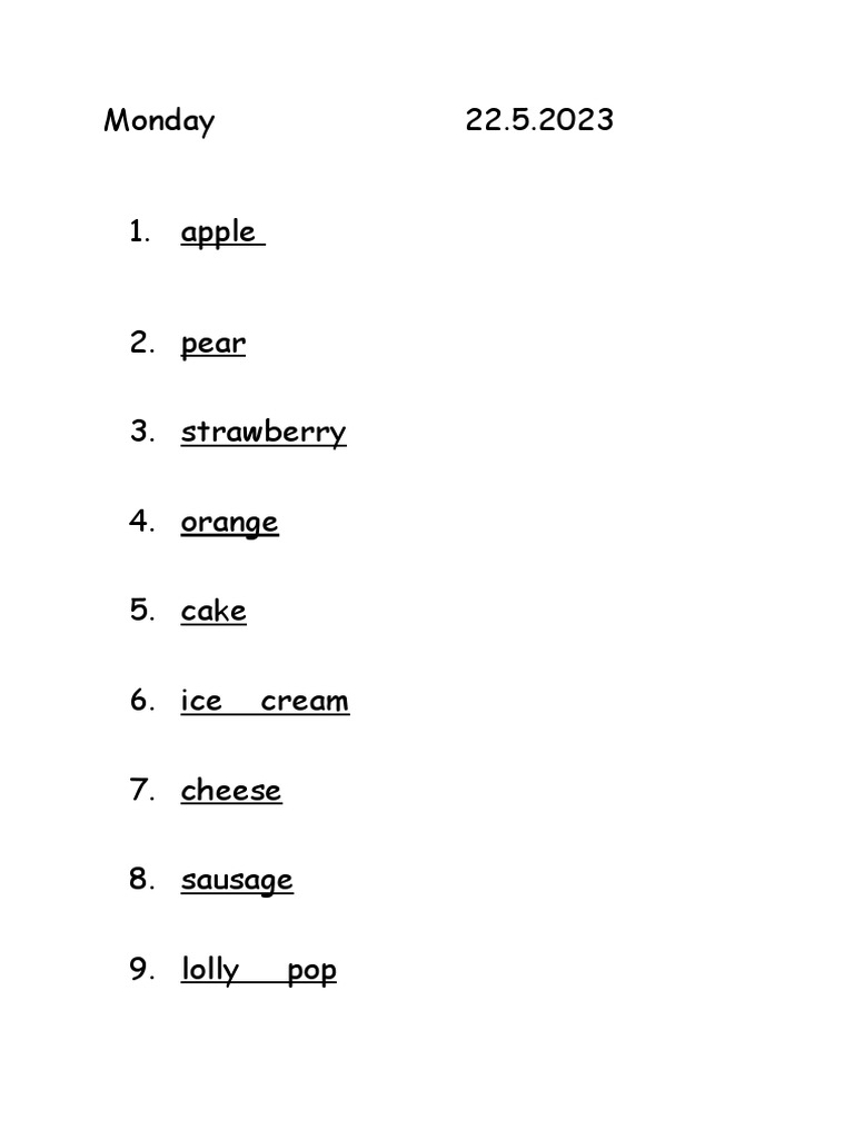 Year 2 Vocabulary List FREE TIME | PDF