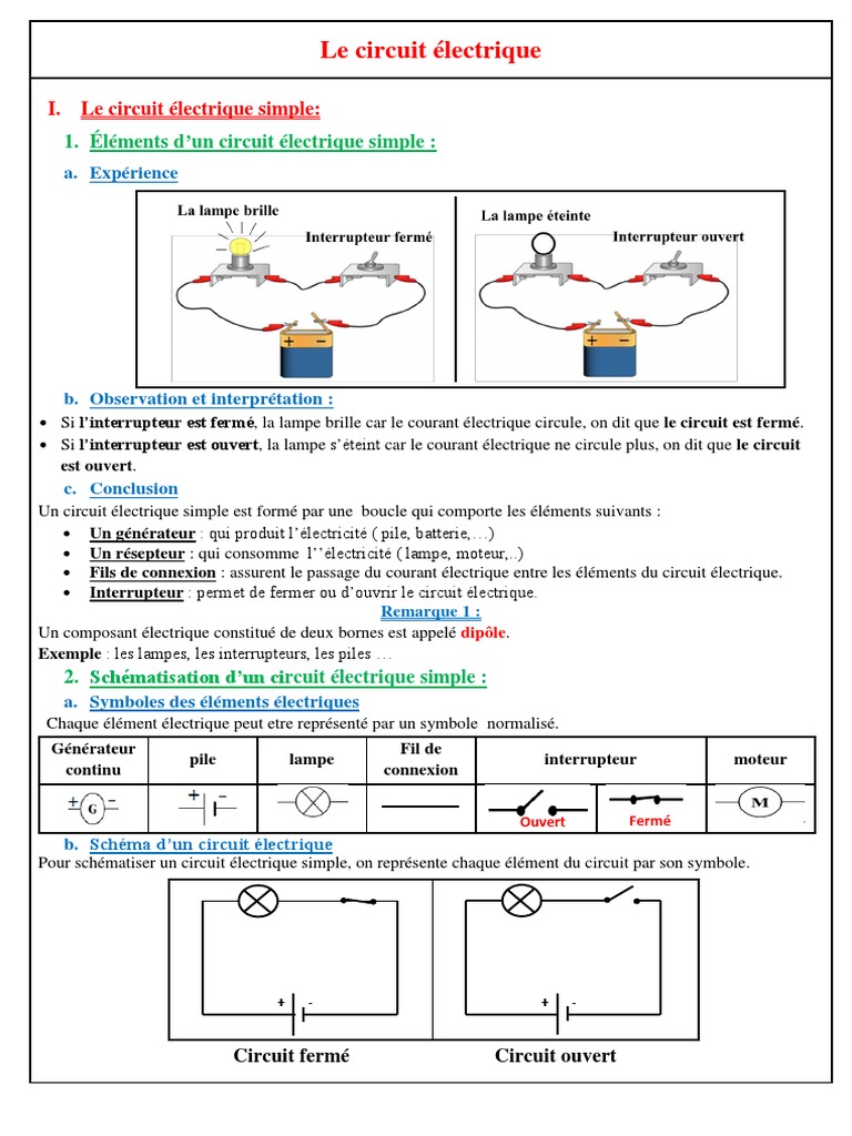 Le Circuit Electrique Simple Cours 4 | PDF | Réseau électrique | Courant électrique