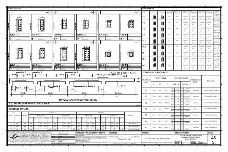 ST 2.0 Schedule of Beam, Column, Footing, Slab and Cutting Bar Detail | PDF