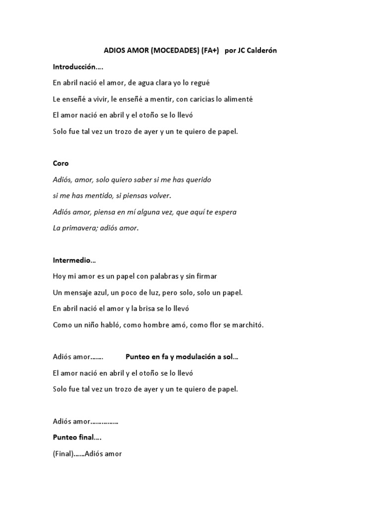 Letra Adios Amor | PDF