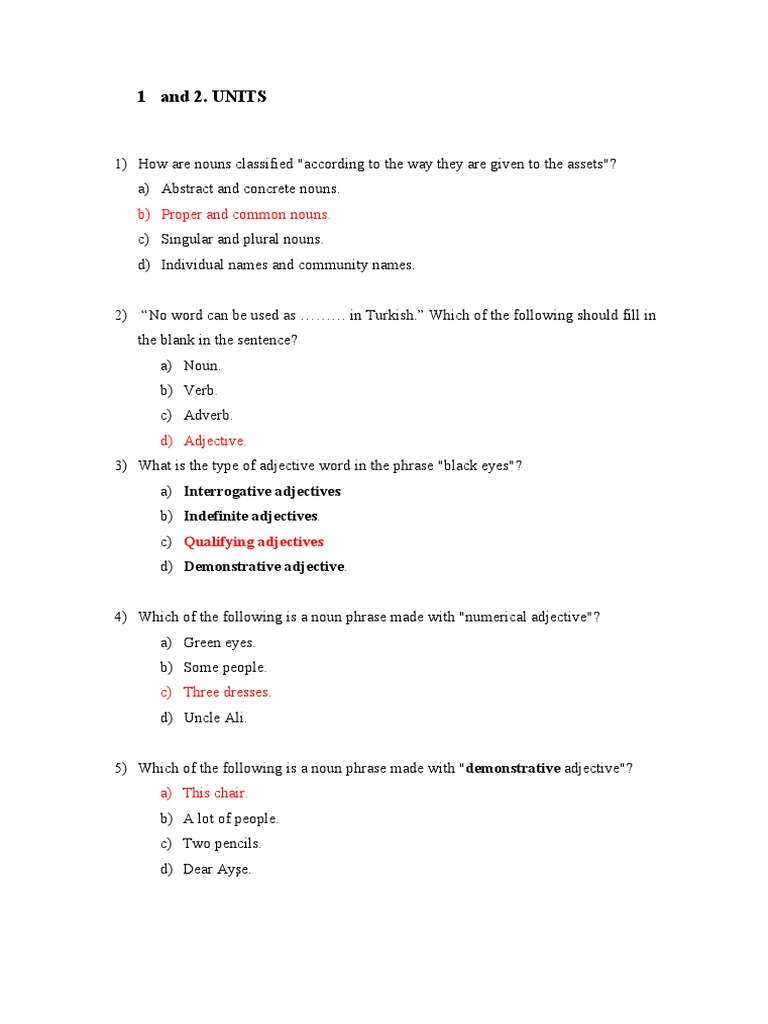 1 and 2 Units Answers | PDF