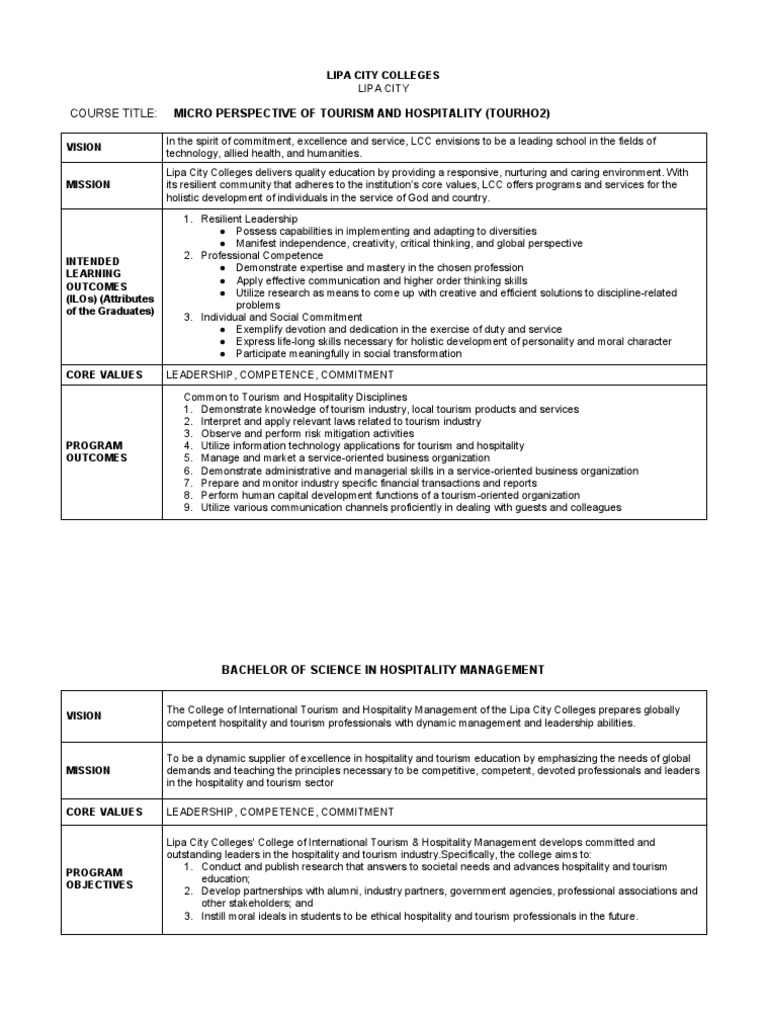 TOURHO2 OBE Syllabus 2022 | PDF | Tourism | Leadership TOURHO2 OBE Syllabus 2022 | PDF | Tourism | Leadership