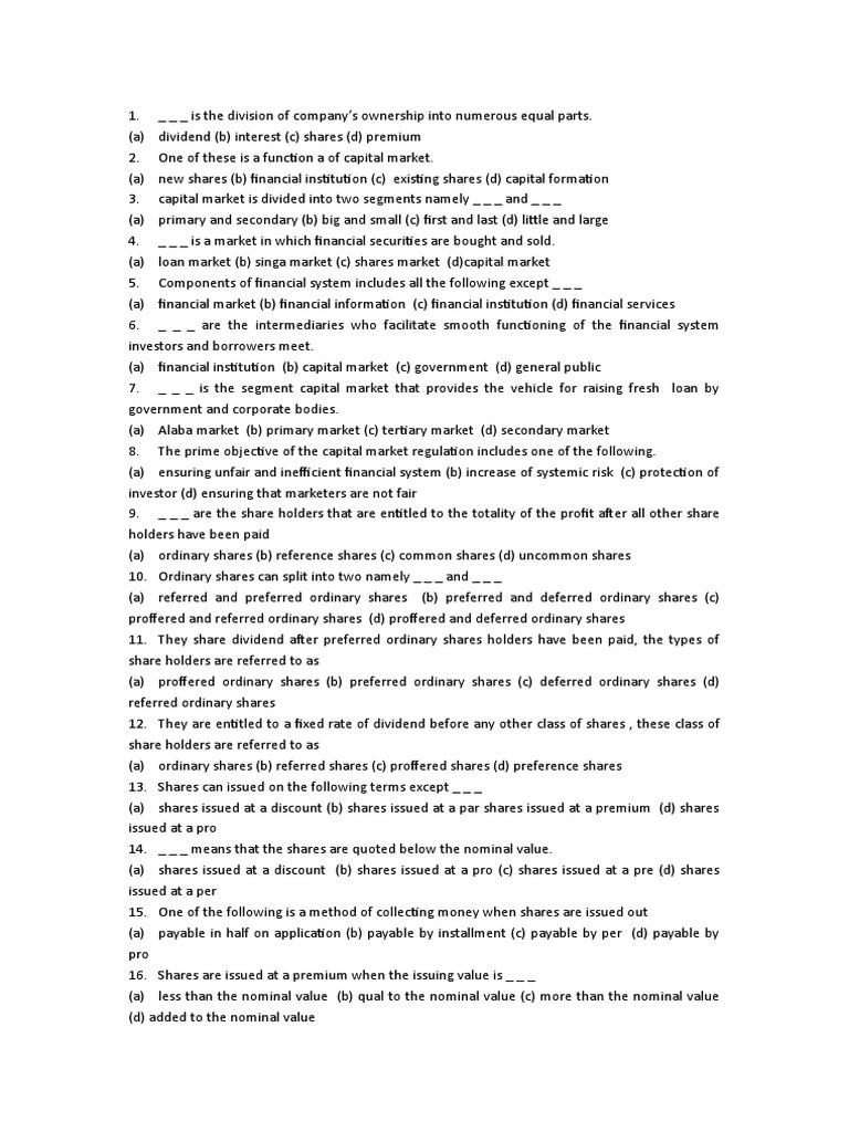 Financial Accounting Exams | PDF | Capital Market | Debits And Credits