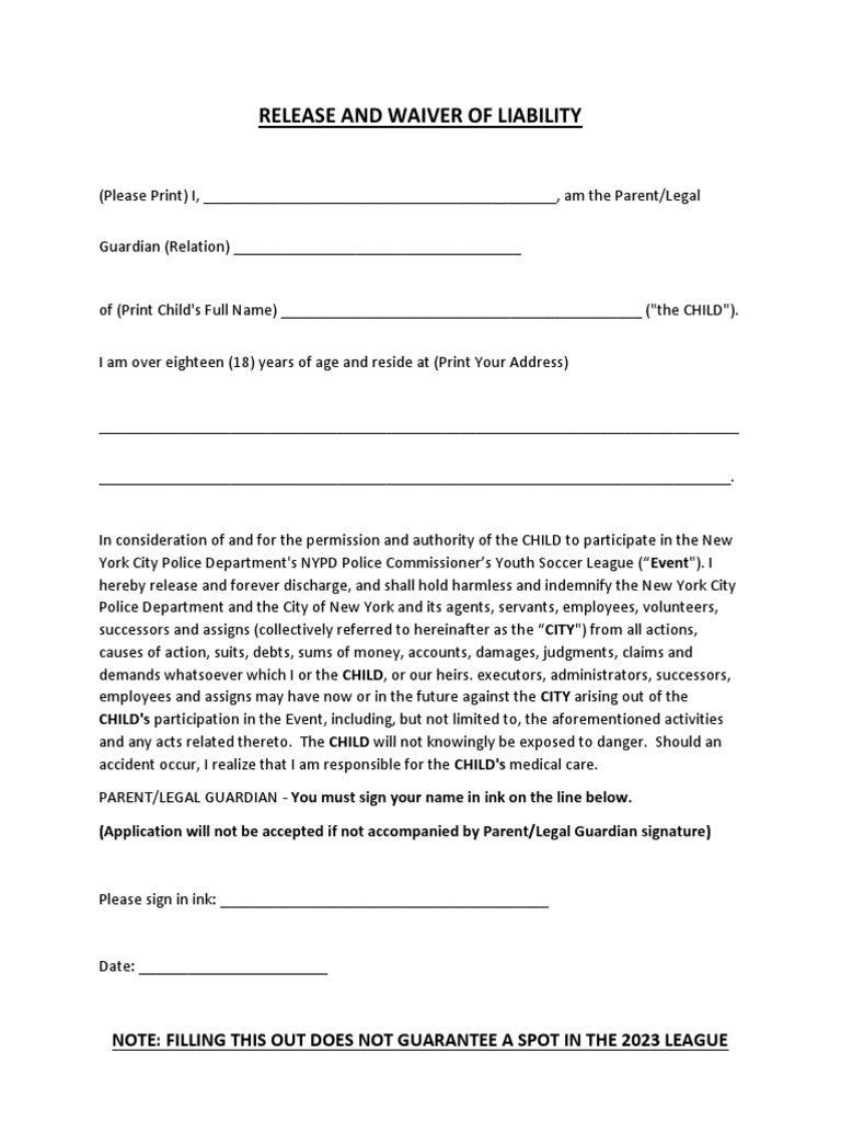 Soccer Release and Waiver of Liability 2023 | PDF | Indemnity | Justice