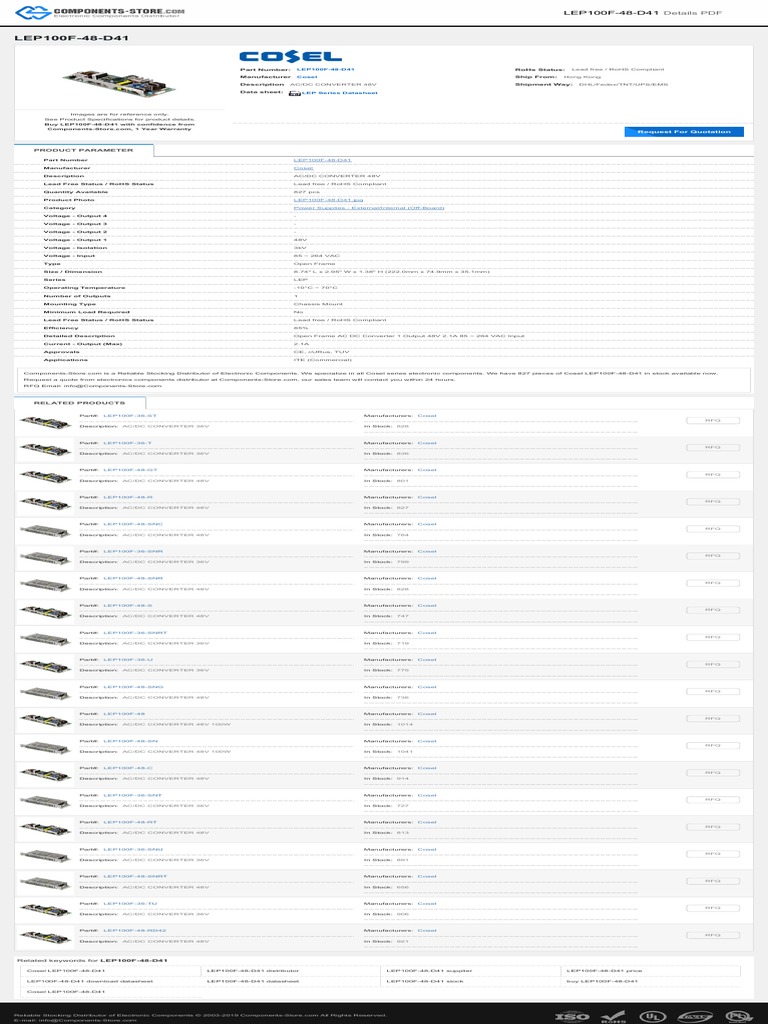 LEP100F-48-D41 (ff3.3158380) | PDF | Power Supply | Electric Power