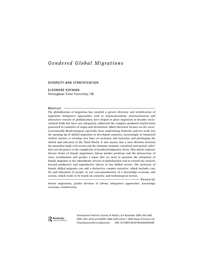 Gendered Global Migrations | PDF | Human Migration | Immigration