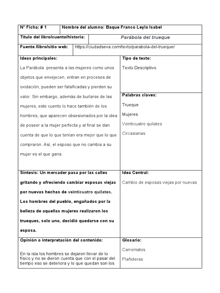 Ficha de Analisis de Textos y Comprensión Lectora | PDF