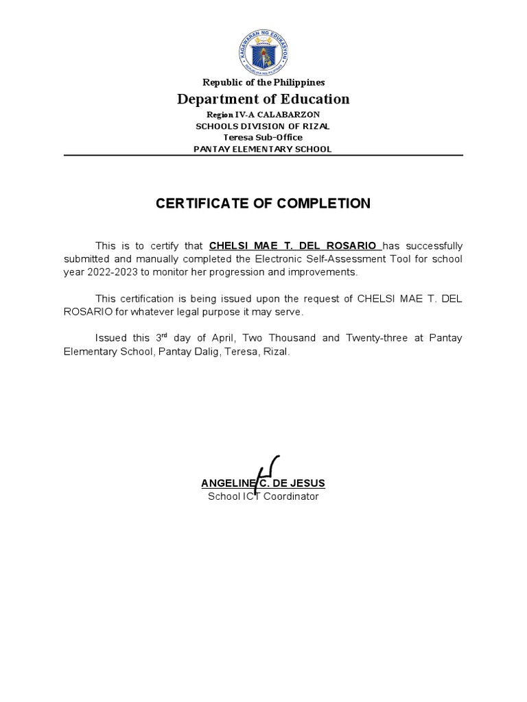 Certificate From Ict Coordinator | PDF