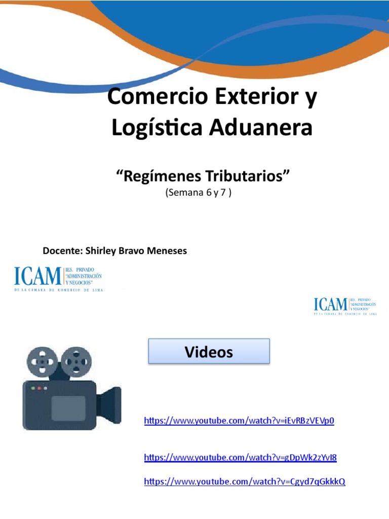 6 Ta y 7ma Semana COMERCIO EXTERIOR Y LOGÍSTICA ADUANERA Regímenes ...